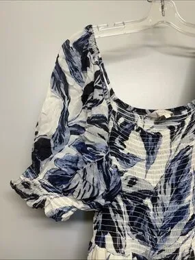 Part Two | Dresses | Part Two Blue And White Leafprint Smocked Midi ...